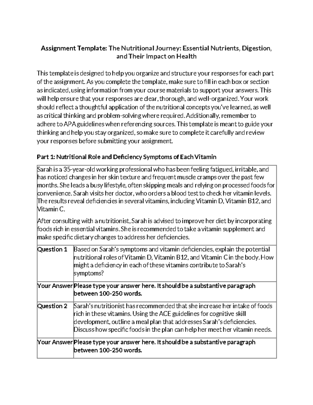 Nutri 101 Nutritional Journey Assignment Guide and Template - Studocu