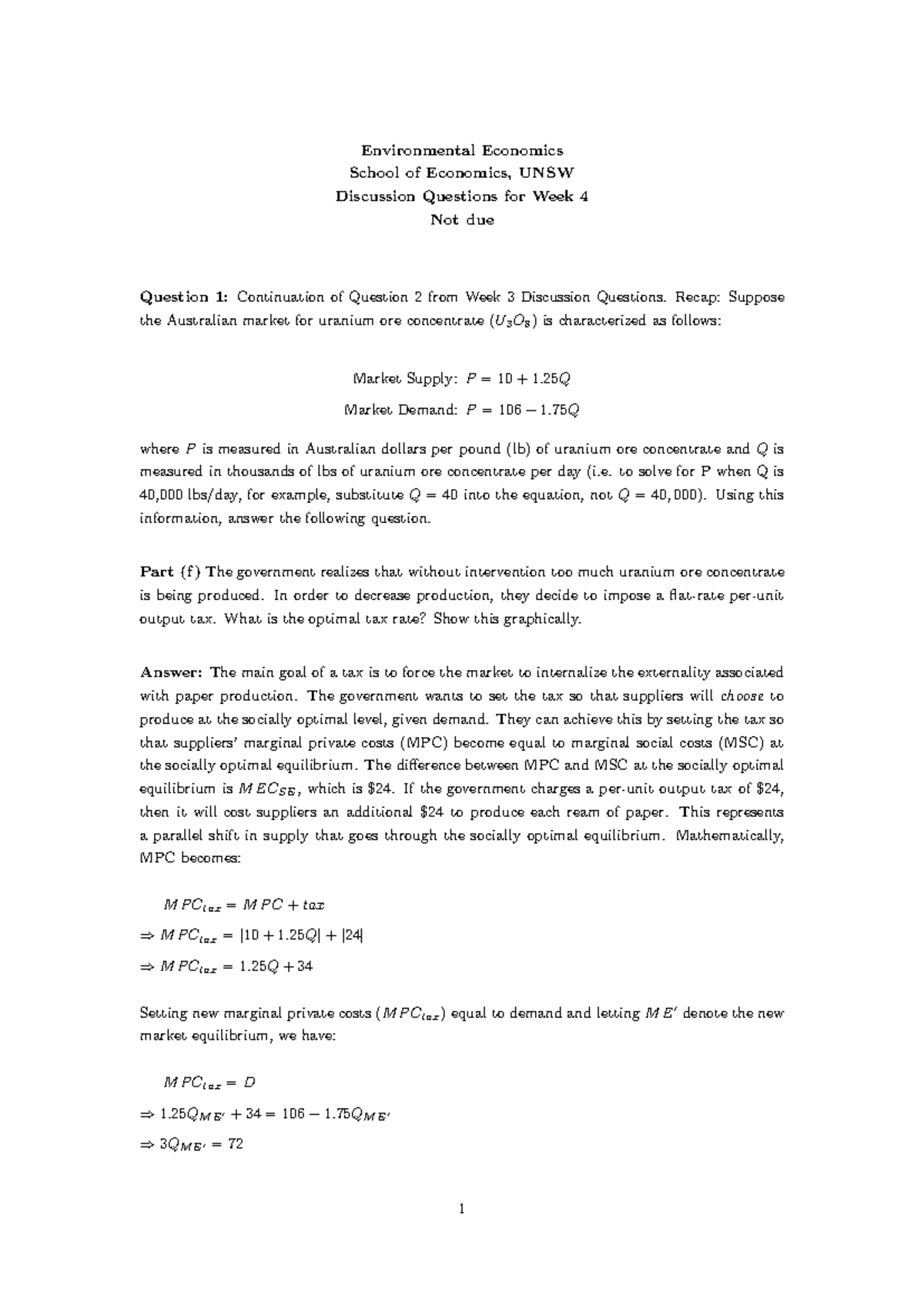 Environmental Economics (ECON 101) Week 4 Discussion Questions ...