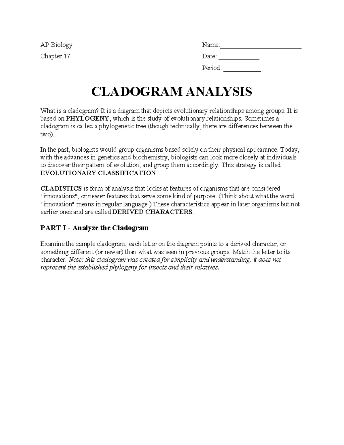 Cladogram Practice - dsfdjfghdfilgdfgi - AP Biology Name ...