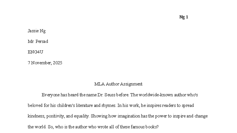 ENG4U Author Research: The Impact of Dr. Seuss on Literature - Studocu