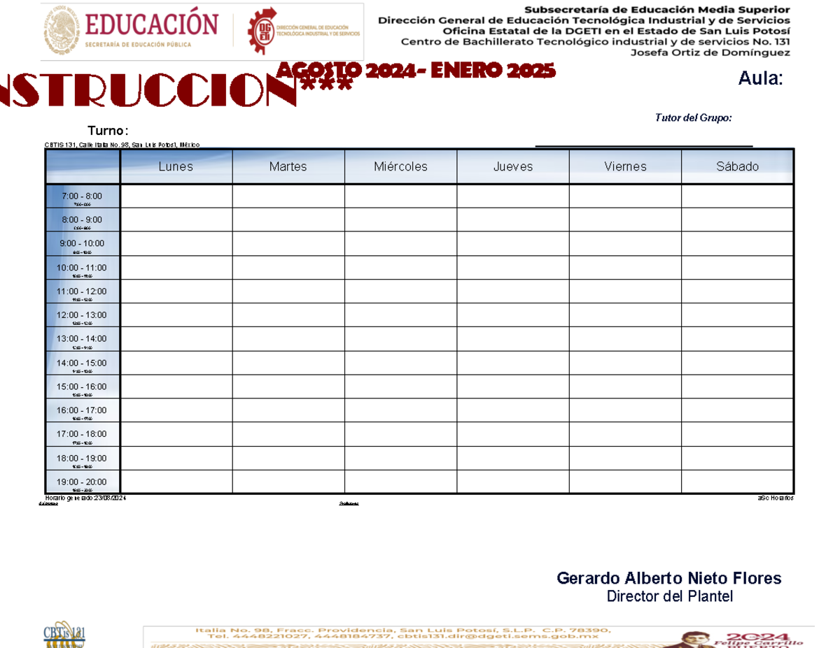 Horario del Turno Matutino y Vespertino para CBTIS 131 - Studocu