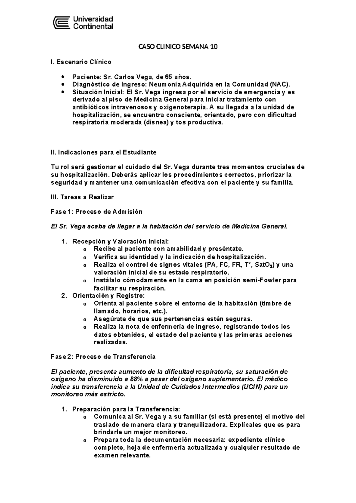 Caso Clínico SEMANA 10: Admisión, Transferencia y Alta del Paciente ...
