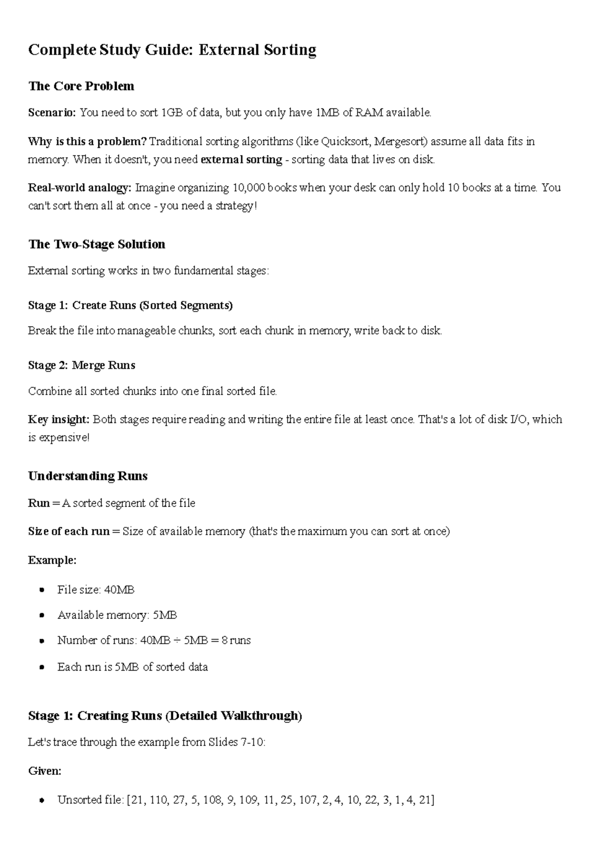 Complete Study Guide: External Sorting Concepts and Strategies - Studocu