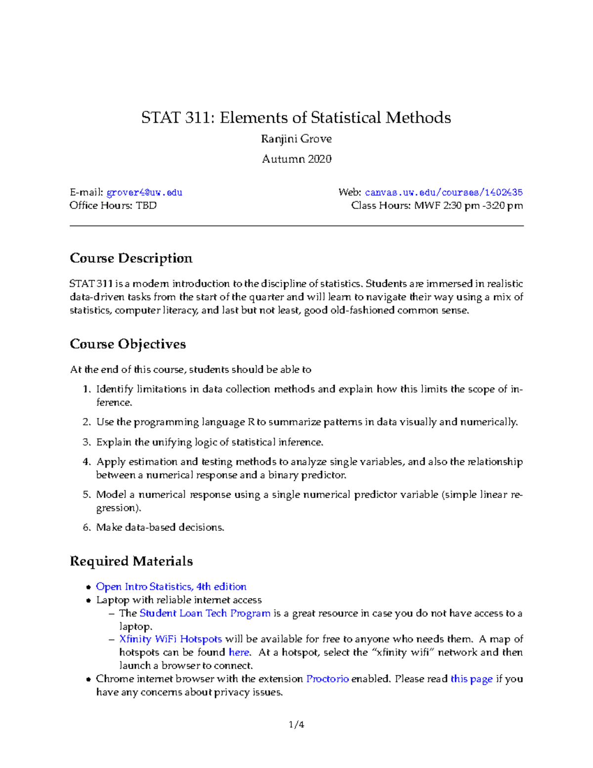 STAT 311: Elements of Statistical Methods - Autumn 2020 Overview - Studocu