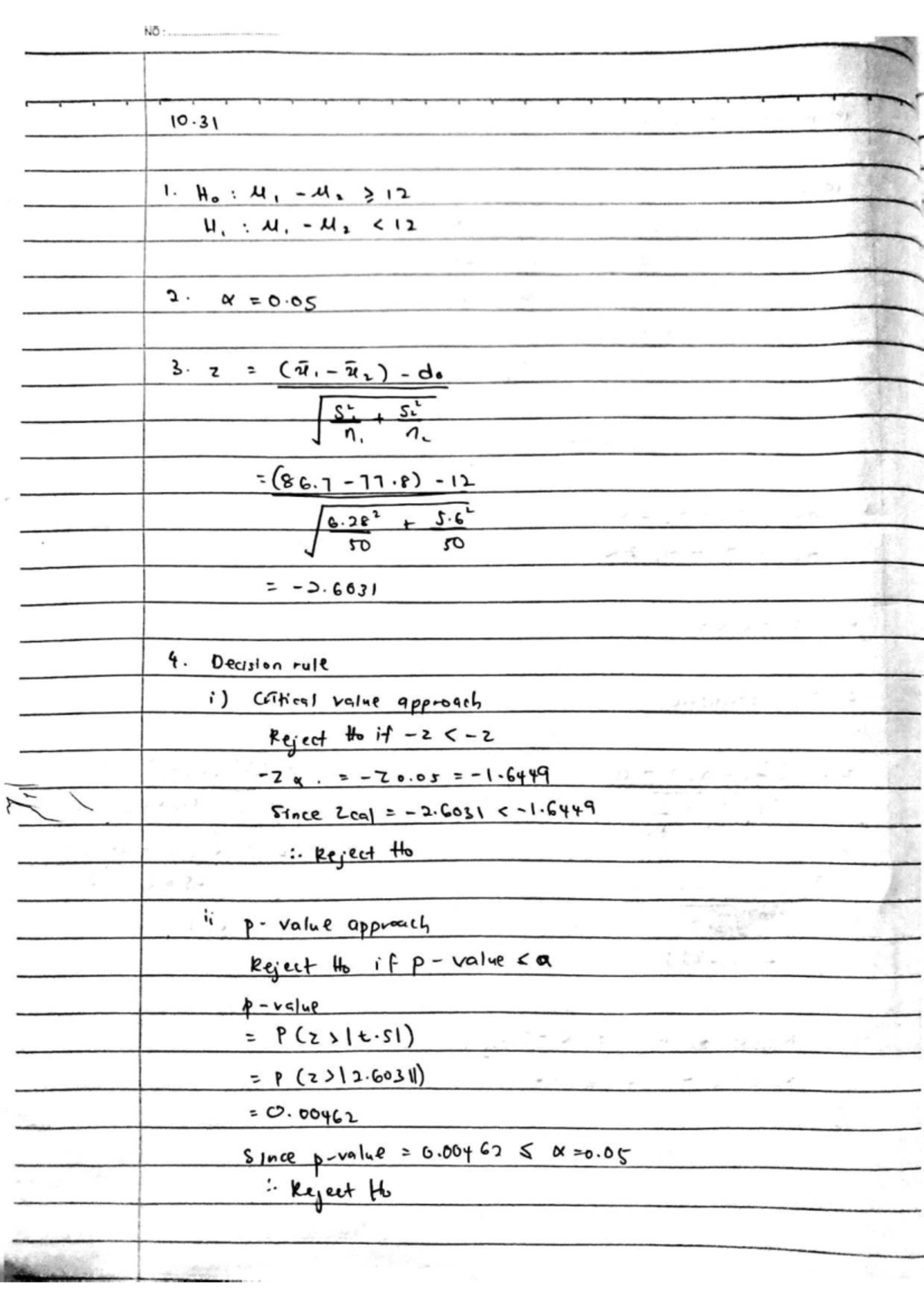 Hypothesis Testing Exercises: Statistical Analysis Techniques - Studocu