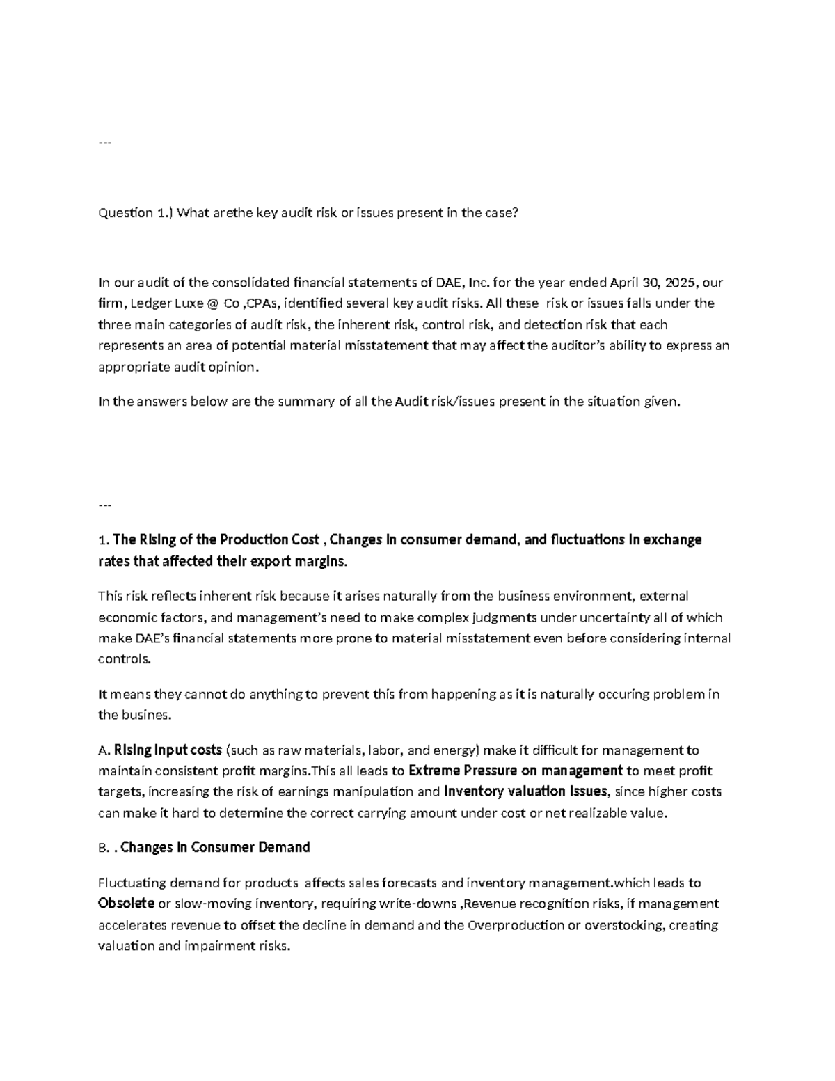 Key Audit Risk Issues in DAE, Inc. Consolidated Financials (2025) - Studocu