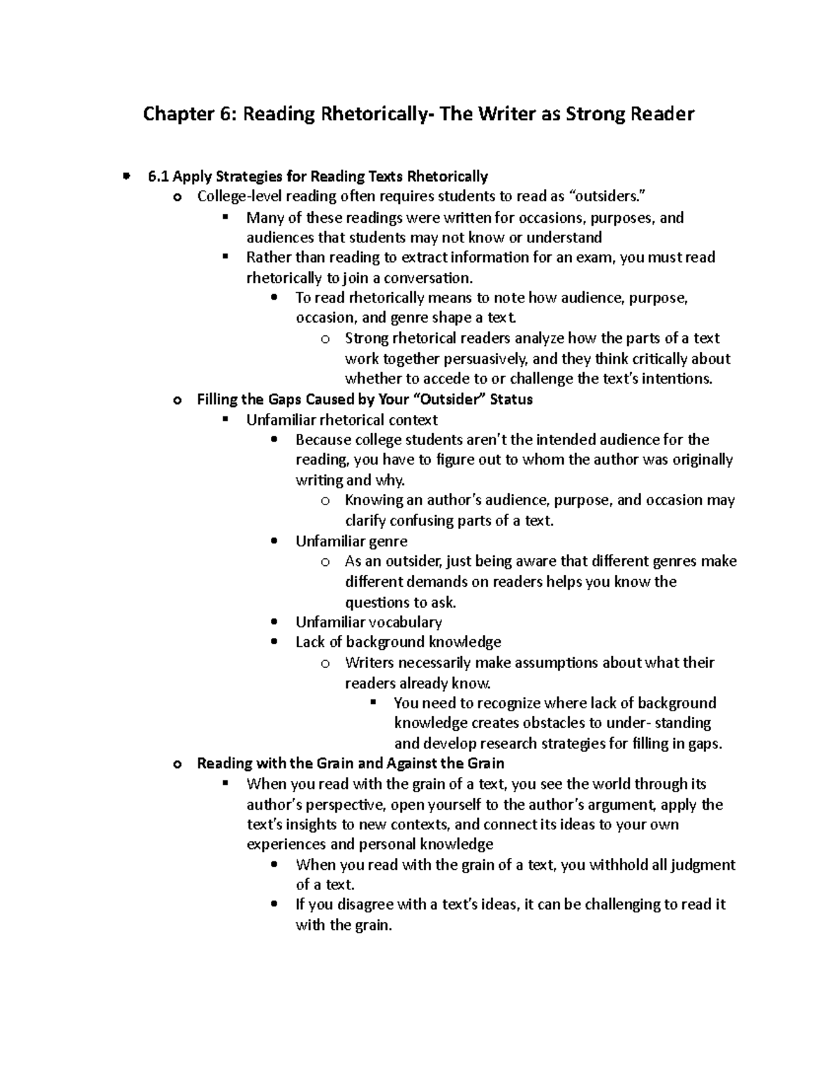 Chapter 6: Rhetorical Reading & Strong Responses in English - Studocu