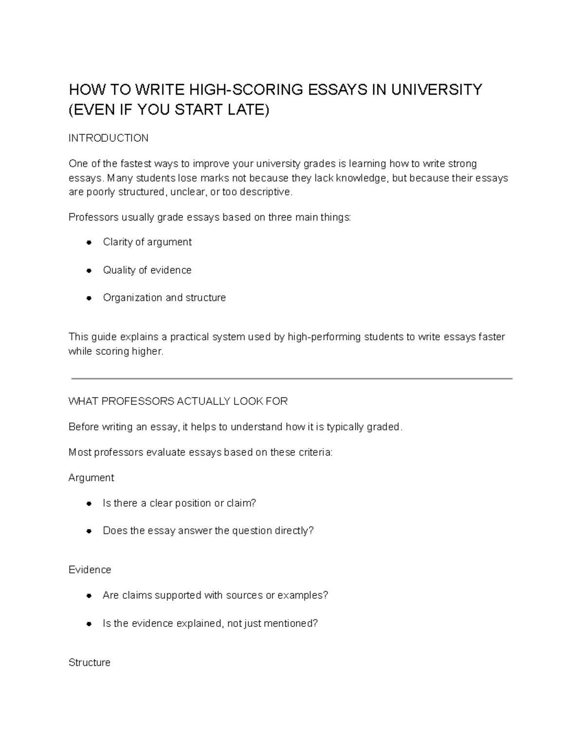 HOW TO WRITE HIGH-SCORING ESSAYS IN UNIVERSITY (EVEN IF LATE) - Studocu