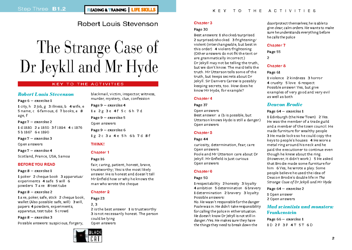 KEY TO THE ACTIVITIES: The Strange Case of Dr Jekyll and Mr Hyde - Studocu