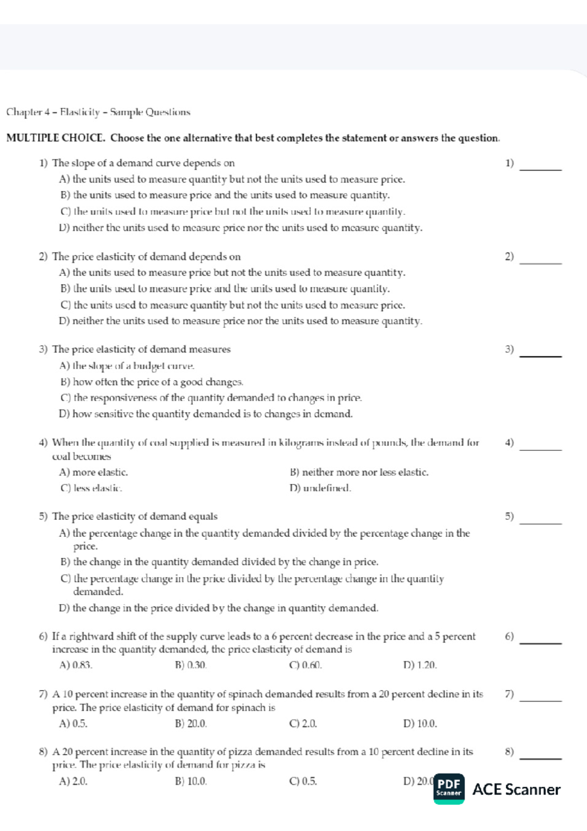 ECON 101: Price Elasticity of Demand Quiz - Studocu