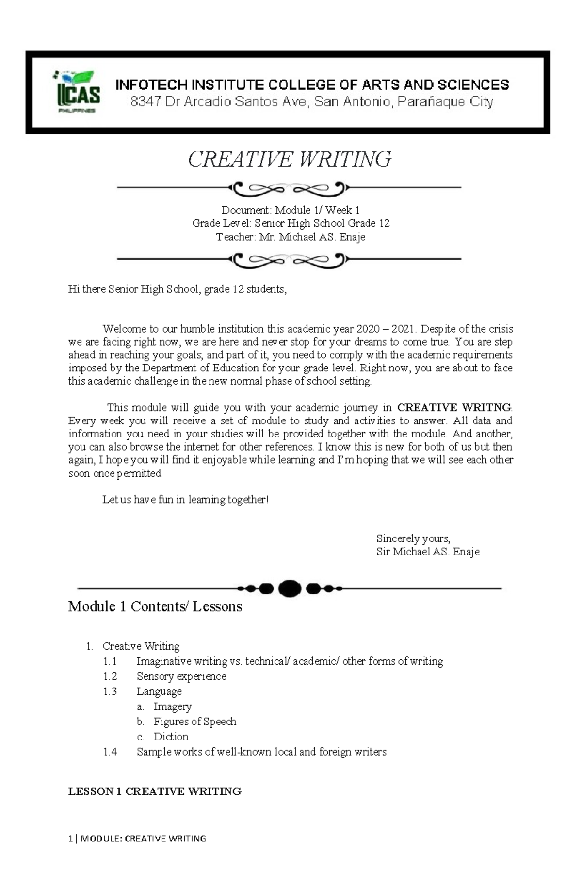 Creative Writing Lecture Notes - Grade 12 (Creative Writing) - Studocu