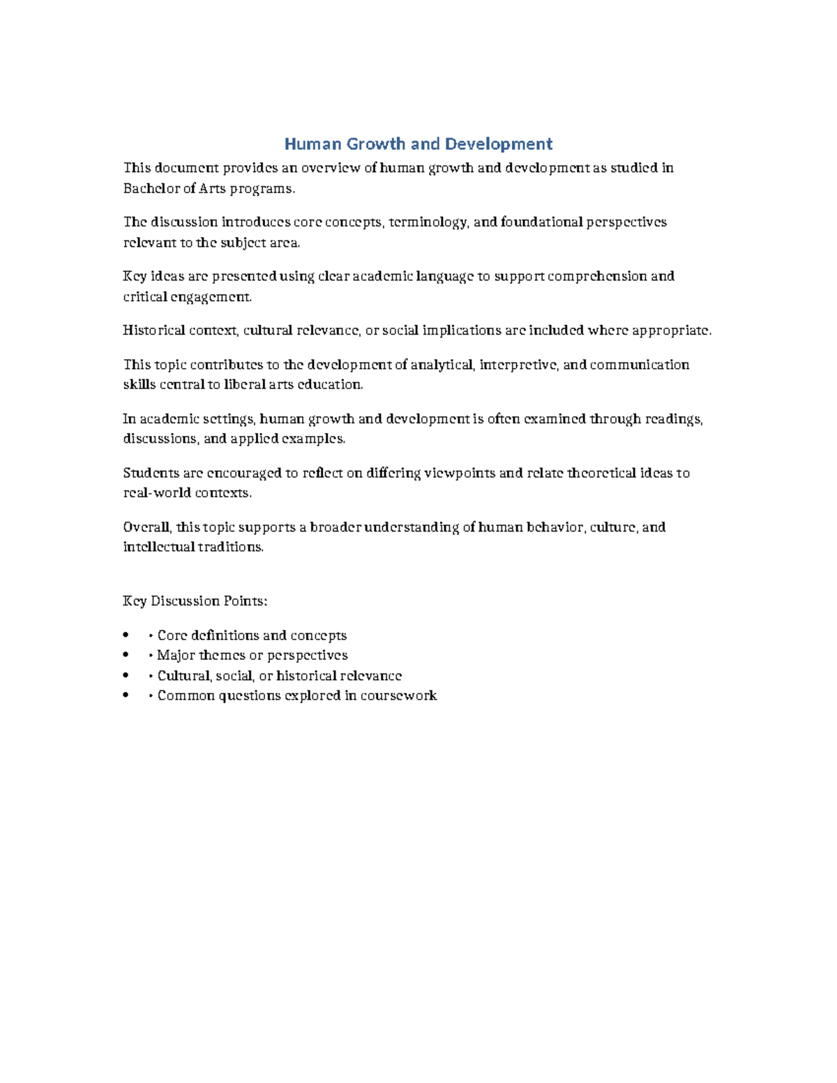 BA Course: Human Growth and Development Overview and Key Concepts - Studocu