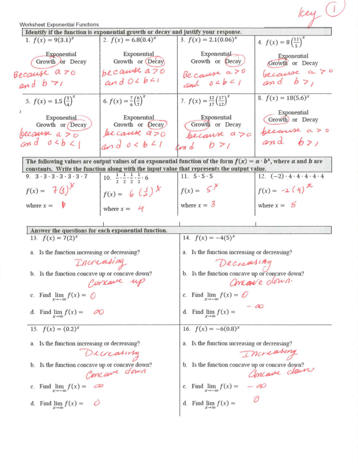 Graphing Exponential Functions Homework KEY - Math026 - Studocu