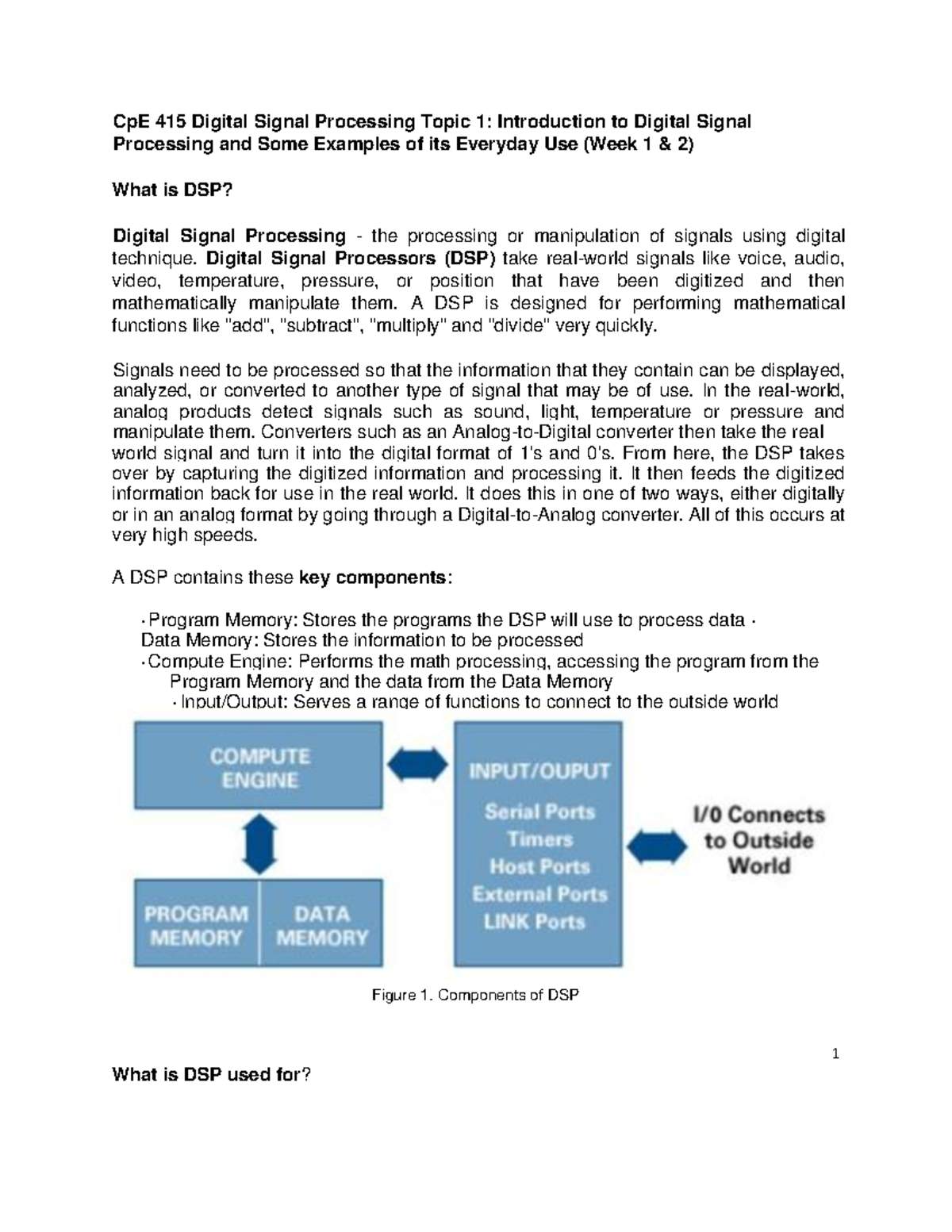CpE 415 Final Exam Study Guide: Intro to Digital Signal Processing ...