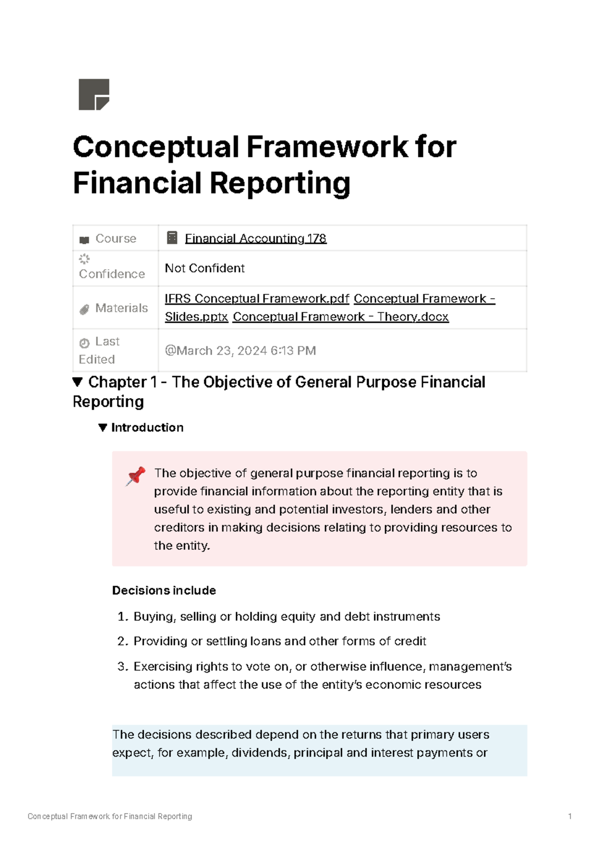Conceptual Framework for Financial Reporting - Financial Accounting 178 ...