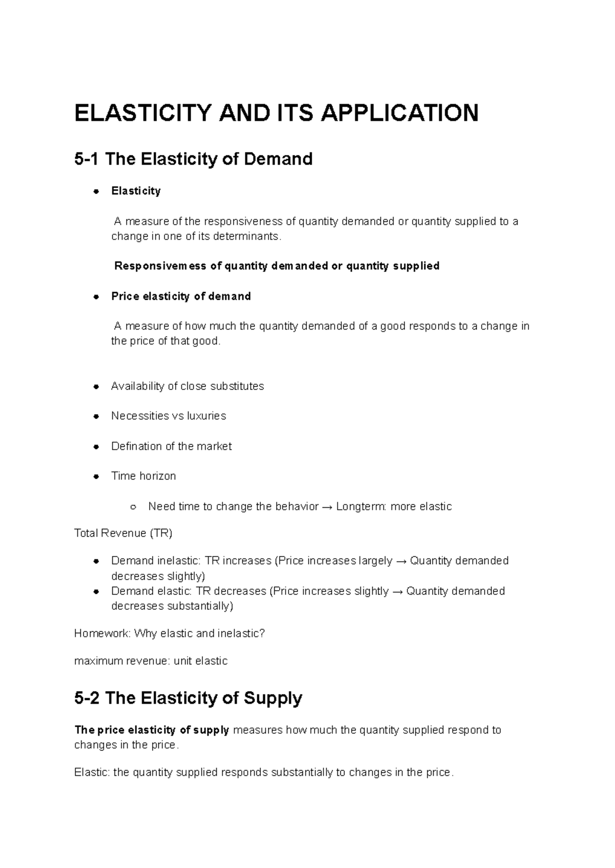 Chapter 5-3: Elasticity and Applications - Key Concepts Summary - Studocu