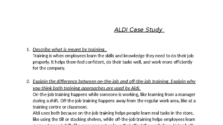 ALDI Case Study: Training & Development Strategies Analysis - Studocu