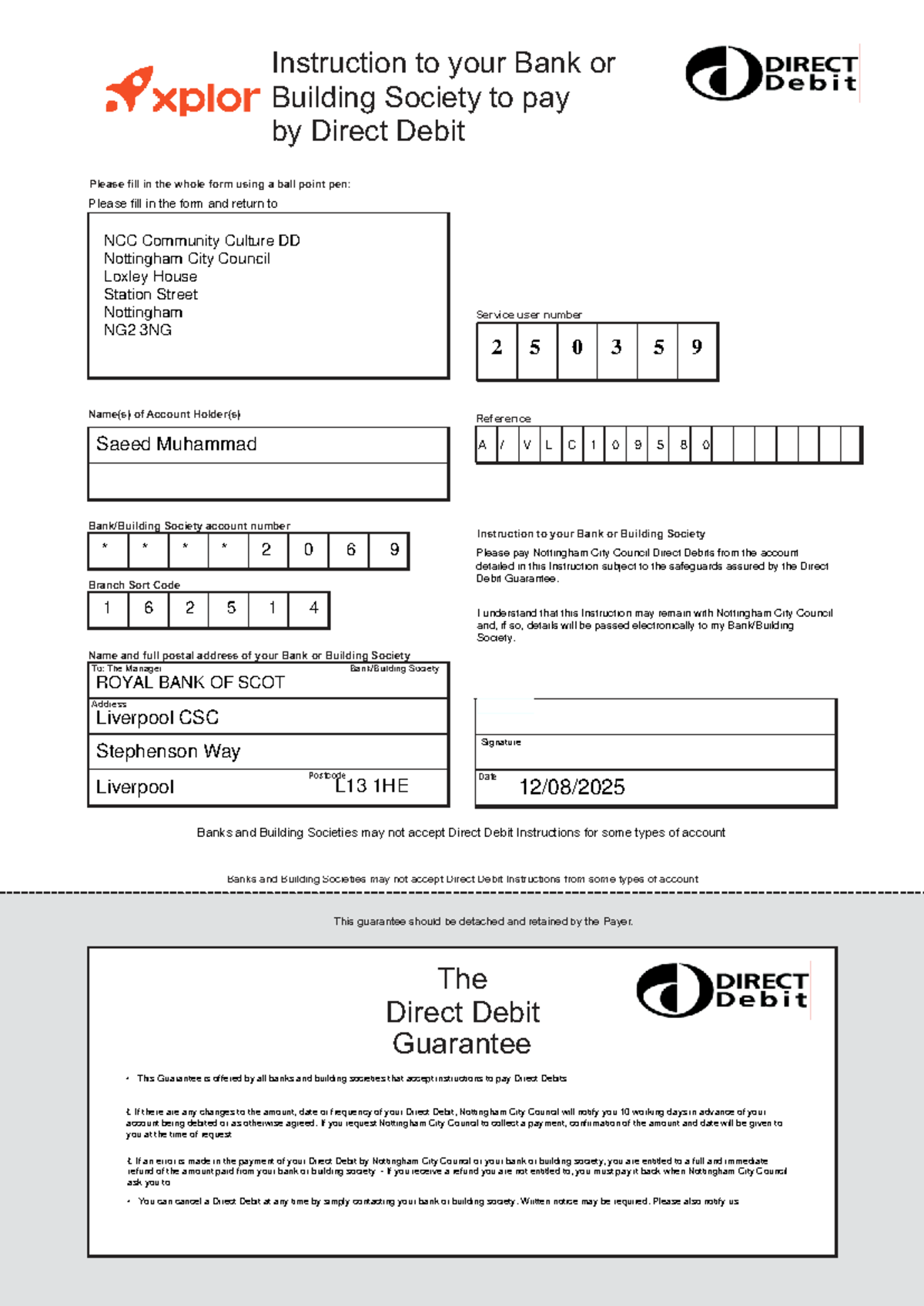 Direct Debit Instruction Form for NCC Community Culture - Studocu