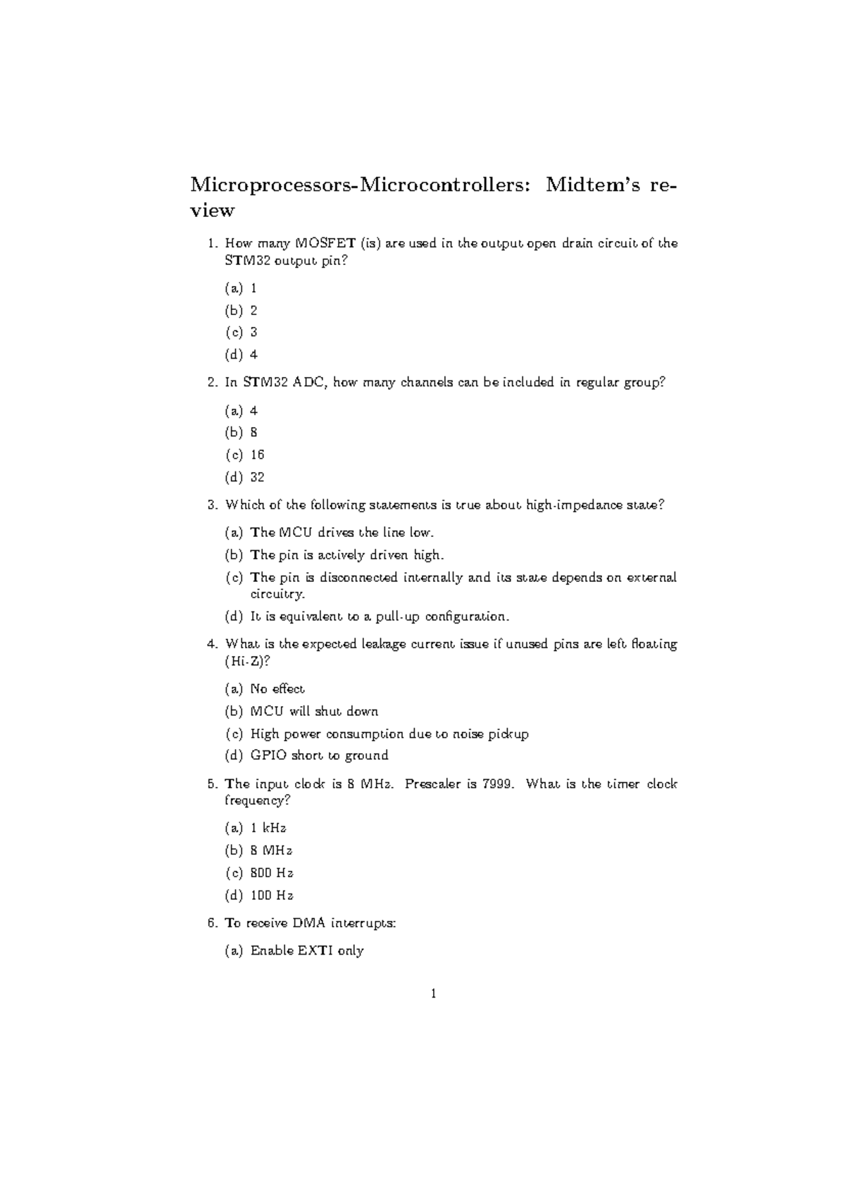 VXL - Midterm Review: STM32 Microcontroller Concepts and Questions - Studocu