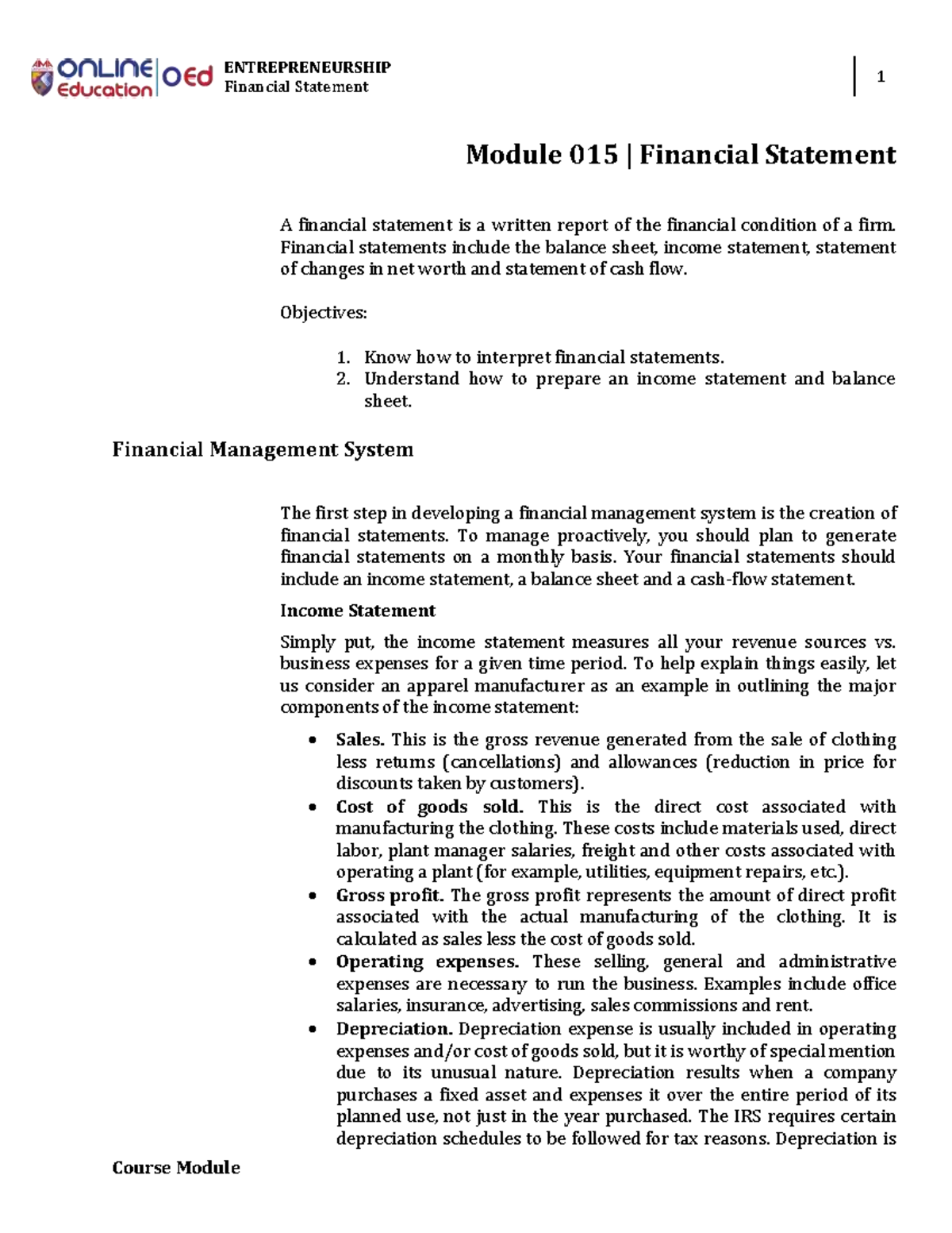 Week 018-019: Entrepreneurship Module 015 - Financial Statement Notes ...