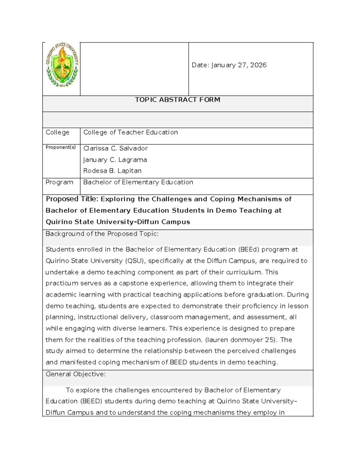 BEED 101: Challenges and Coping Mechanisms in Demo Teaching at QSU ...