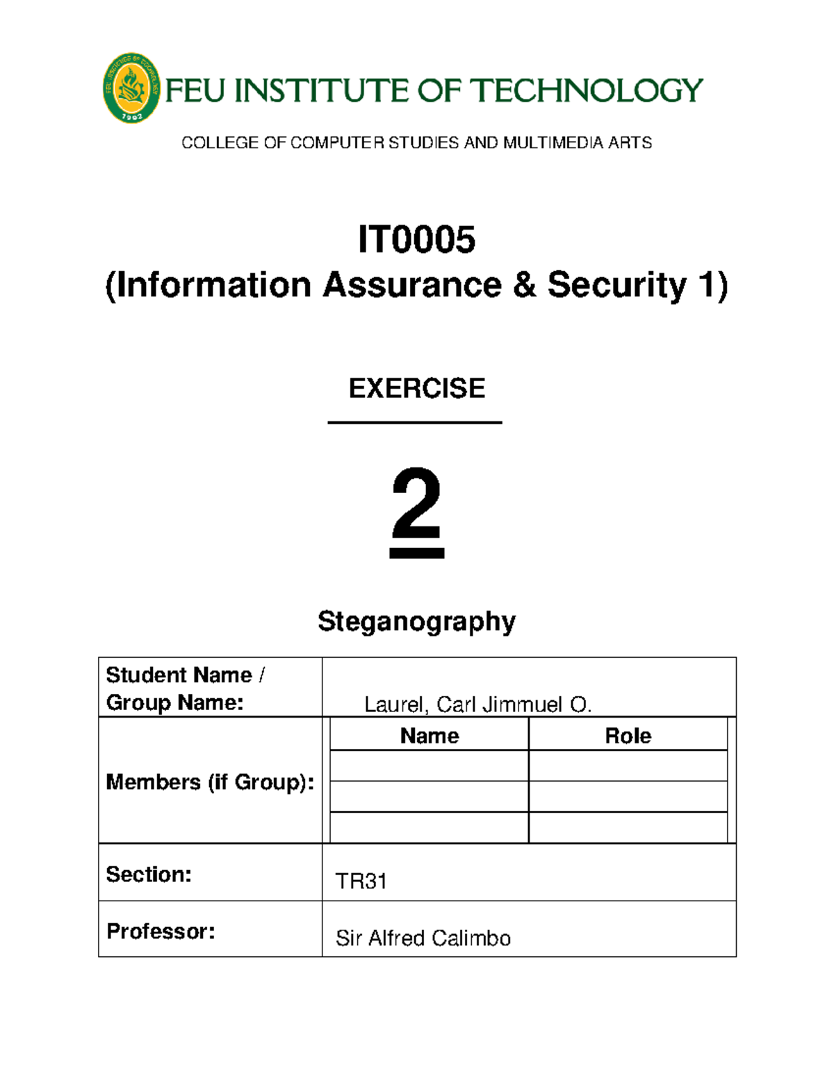 IT0005-Lab Exercise 2: Exploring Steganography Techniques - Studocu