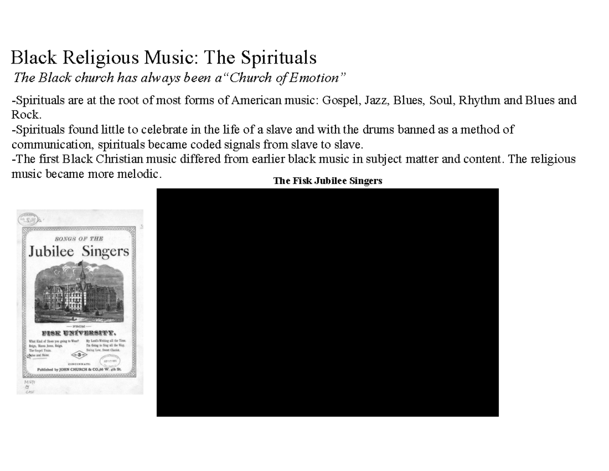 Spirituals and Gospel Music: Roots of Black Religious Expression - Studocu