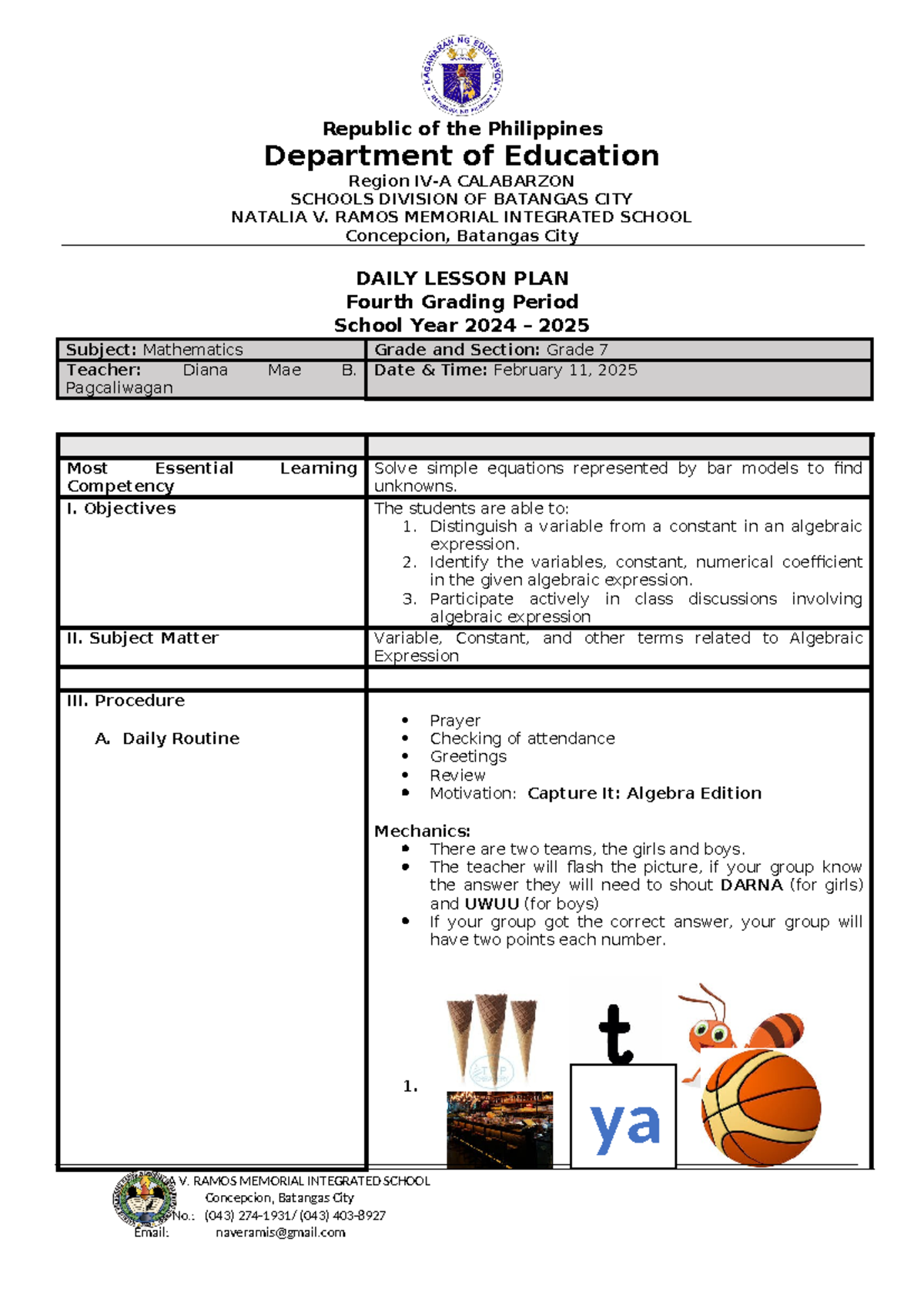 Mathematics Daily Lesson Plan for Grade 7 - 4th Grading Period - Studocu