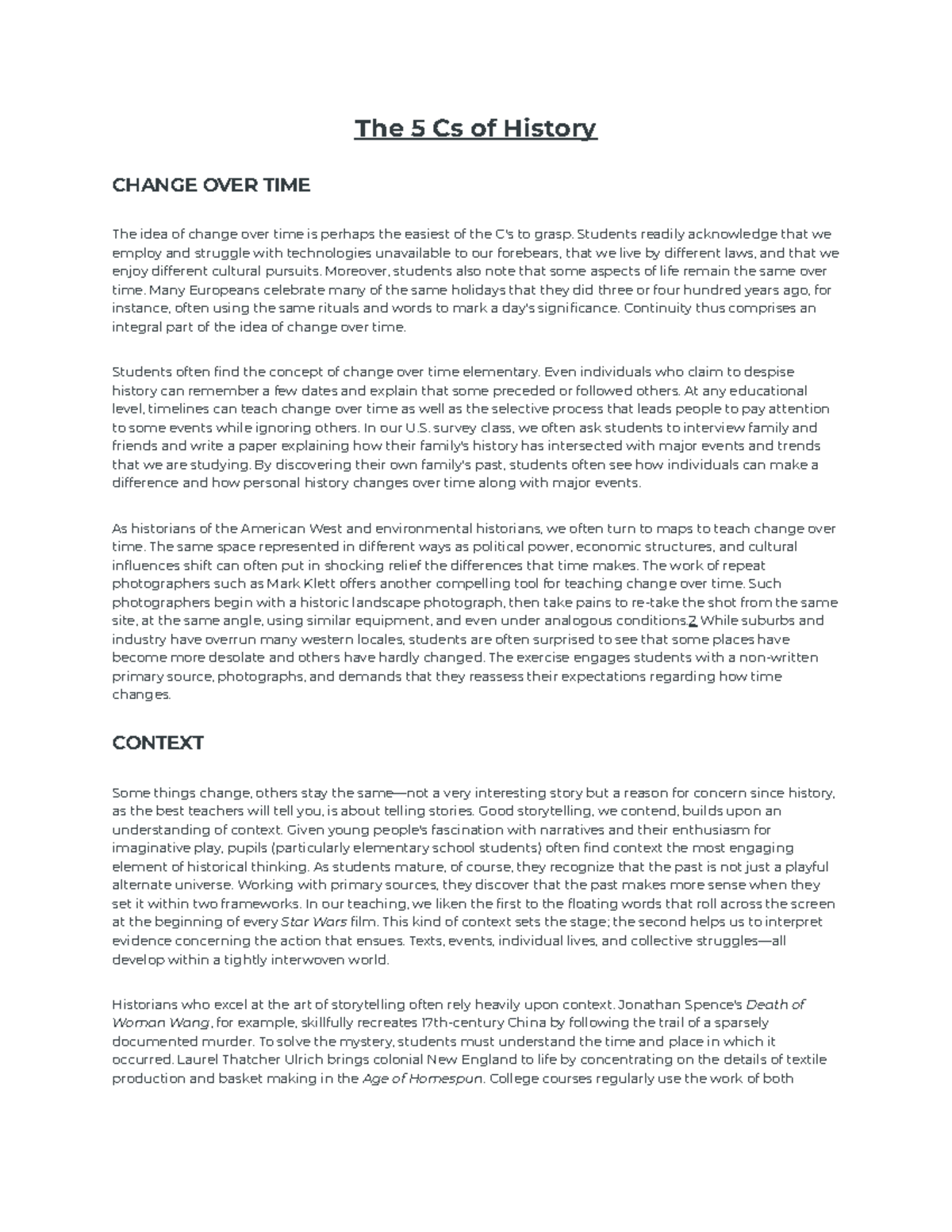 The 5 Cs of History: Change Over Time, Context, Causality, and ...