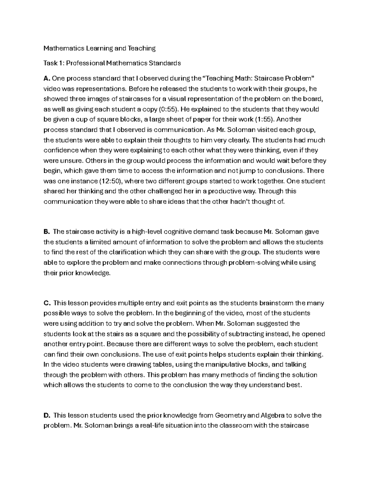 Mathematics Learning and Teaching Task 1 Passed - Mathematics Learning ...