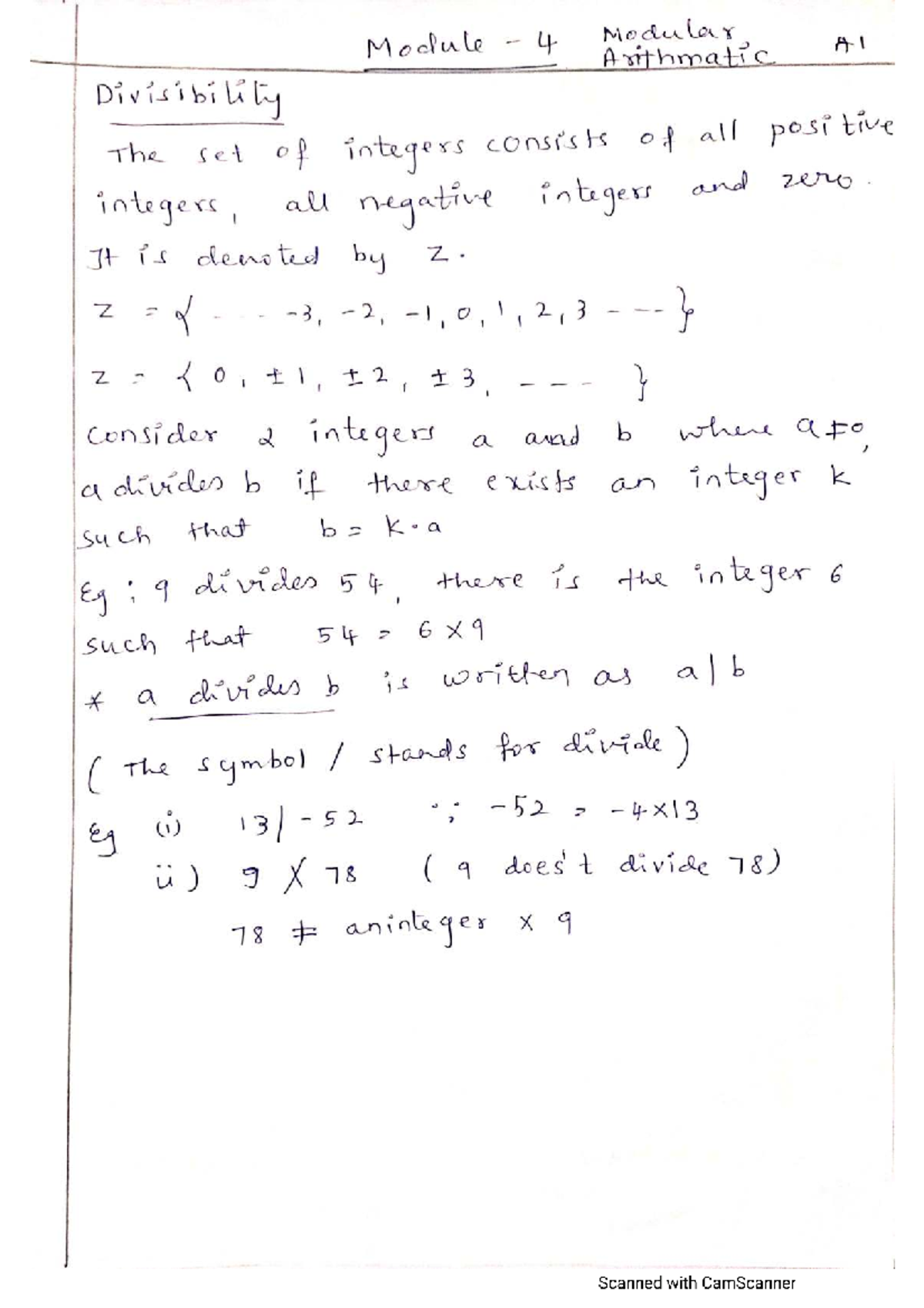 Math M4 - Modular Arithmetic and Euclidean Algorithm Notes - Studocu