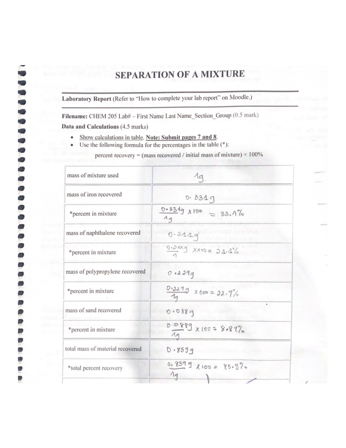 Separation Of A Mixture Separation Of A Mixture Laboratory Report