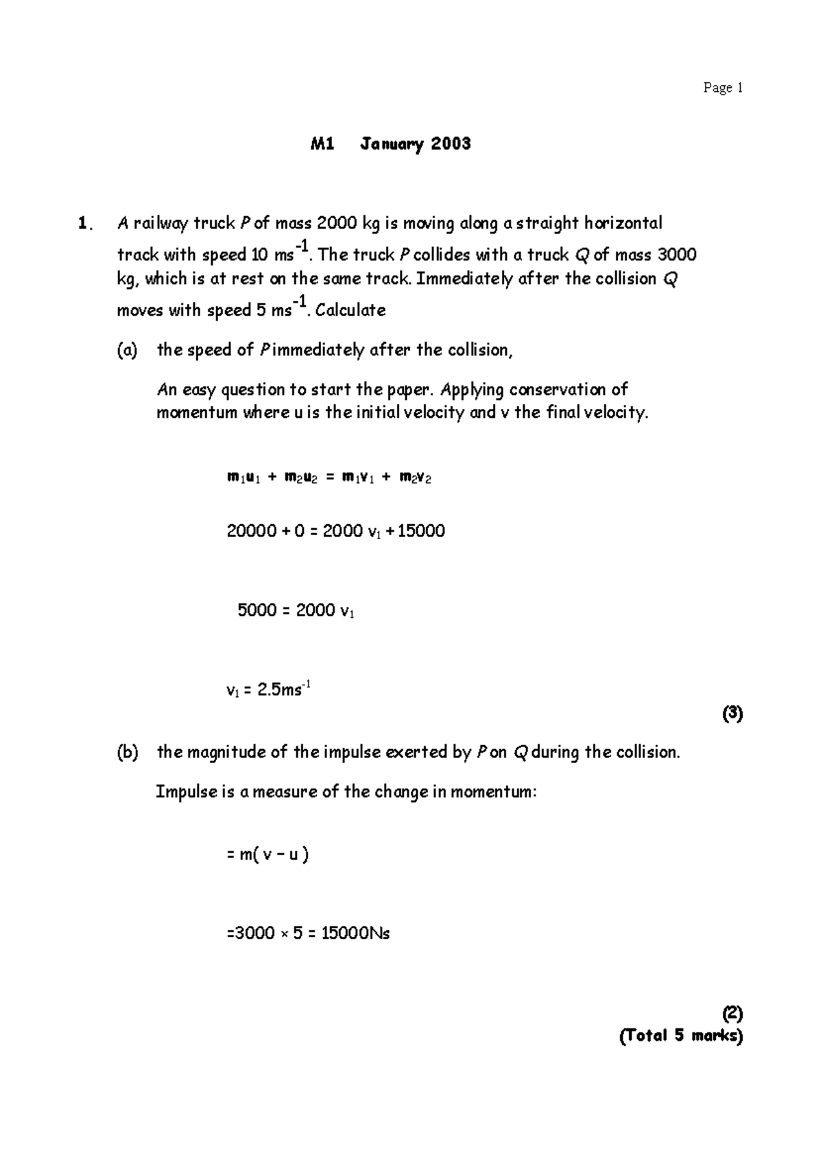 M1 Jan 2003 Physics Exam Answers: Mechanics and Dynamics Solutions ...