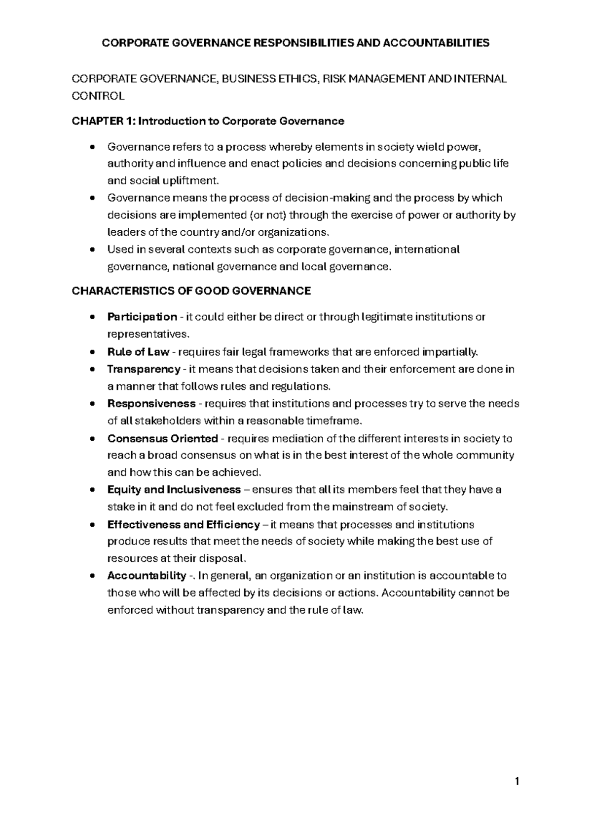 Chapter 1: Introduction to Corporate Governance (Govbusman - Lecture ...