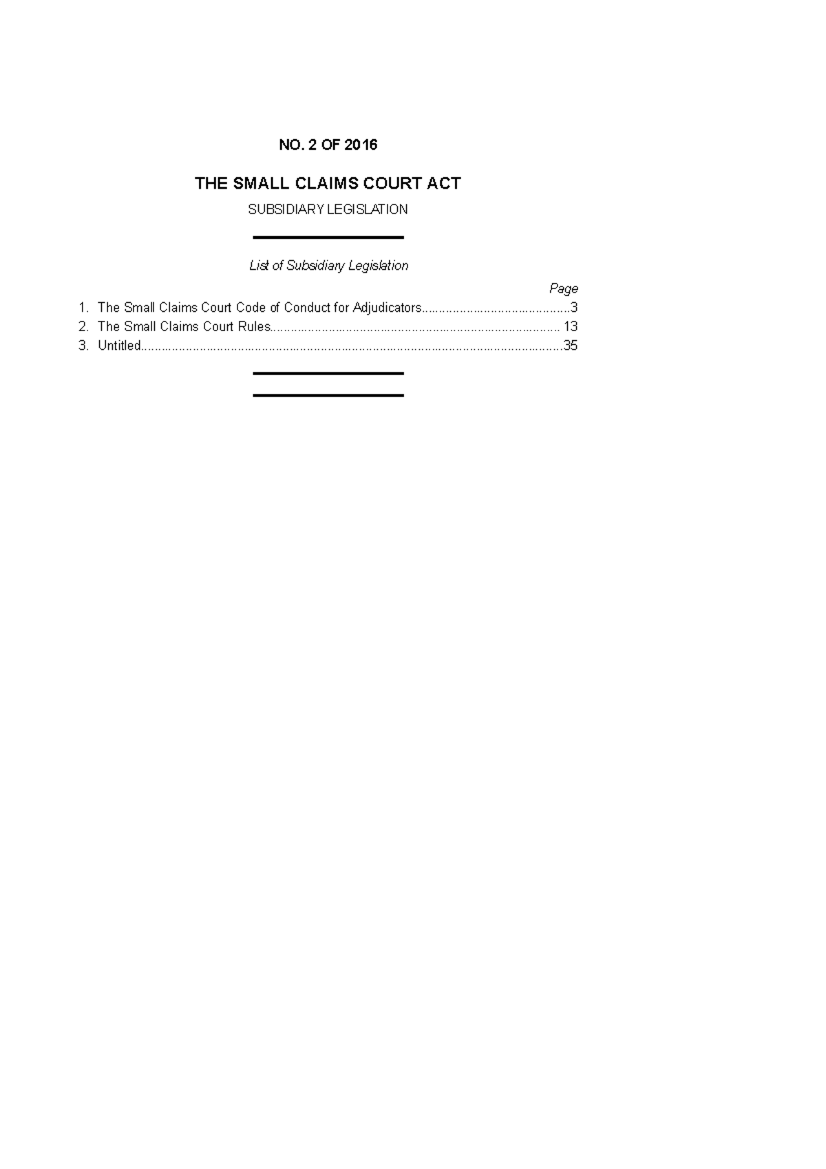 Small Claims Court Act No. 2 of 2016: Code of Conduct & Rules - Studocu