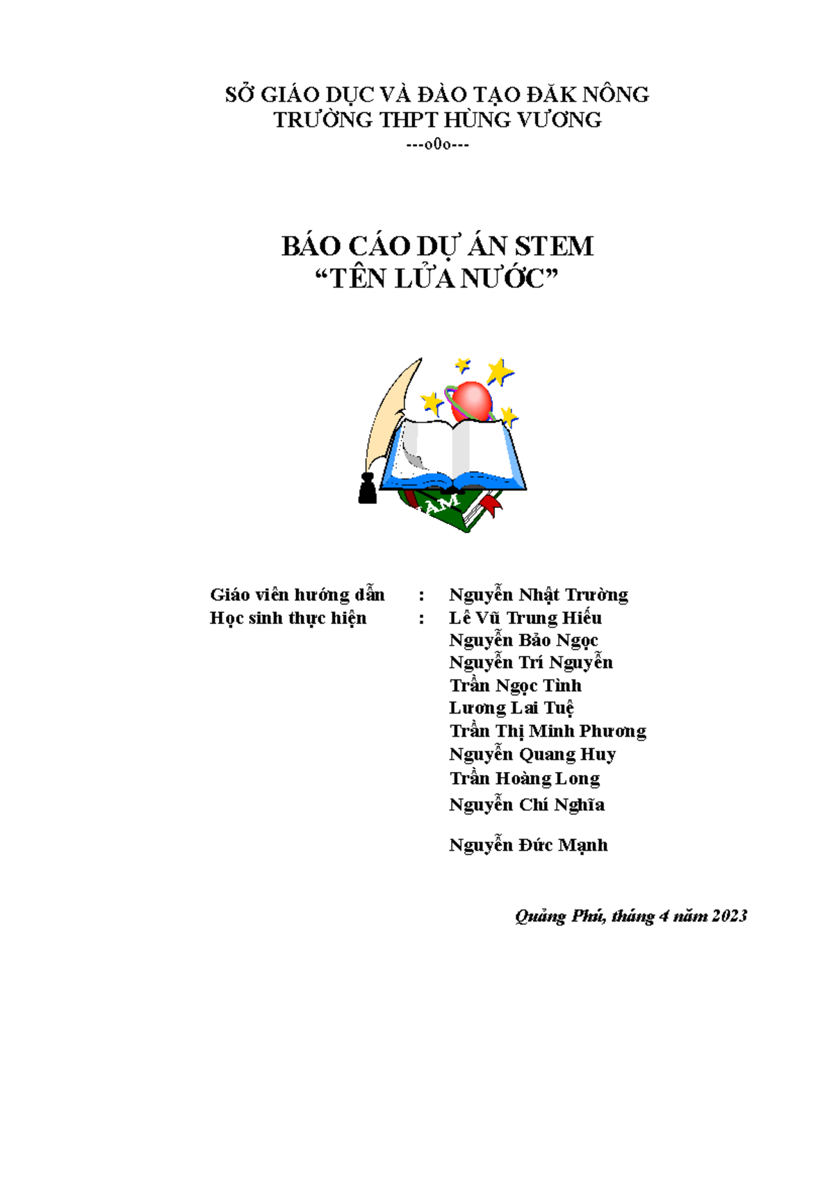 BÁO CÁO DỰ ÁN STEM VỀ TÊN LỬA NƯỚC - THỰC HÀNH THÍ NGHIỆM - Studocu