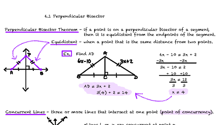 6.1 Perpendicular Bisector Theorem & Circumcenter Concepts - Studocu