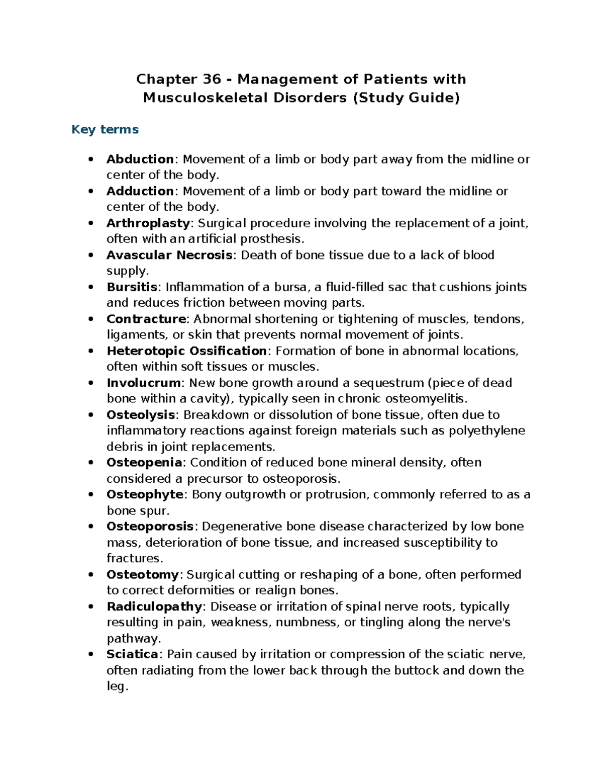 Chapter 36 Study Guide: Management of Musculoskeletal Disorders - Studocu