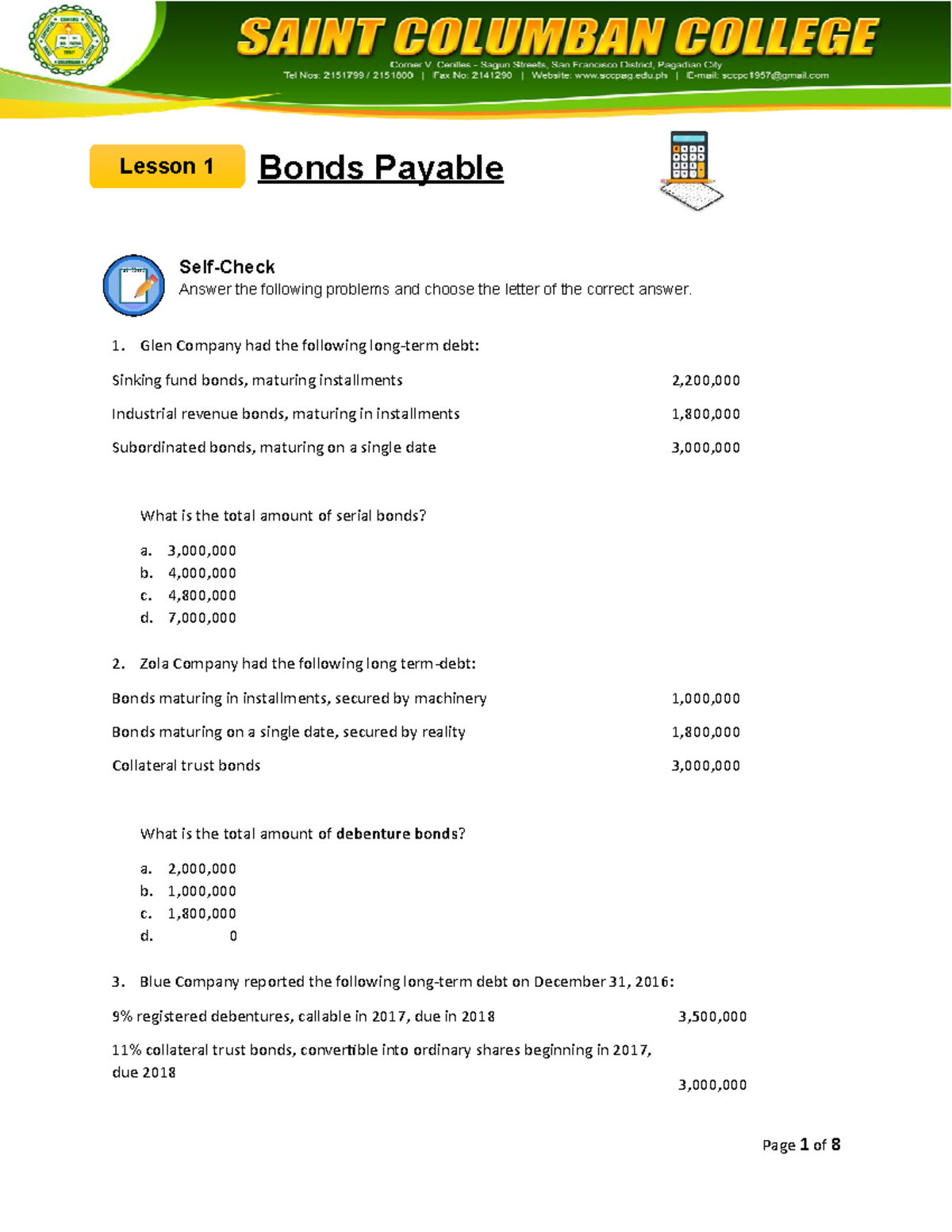 2-BP - Bonds Payable Exercises - Bonds Payable Self-Check Answer the following problems and ...