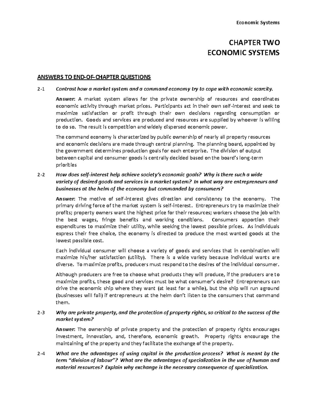Economic Systems CH2: Market vs. Command Economy Analysis - Studocu
