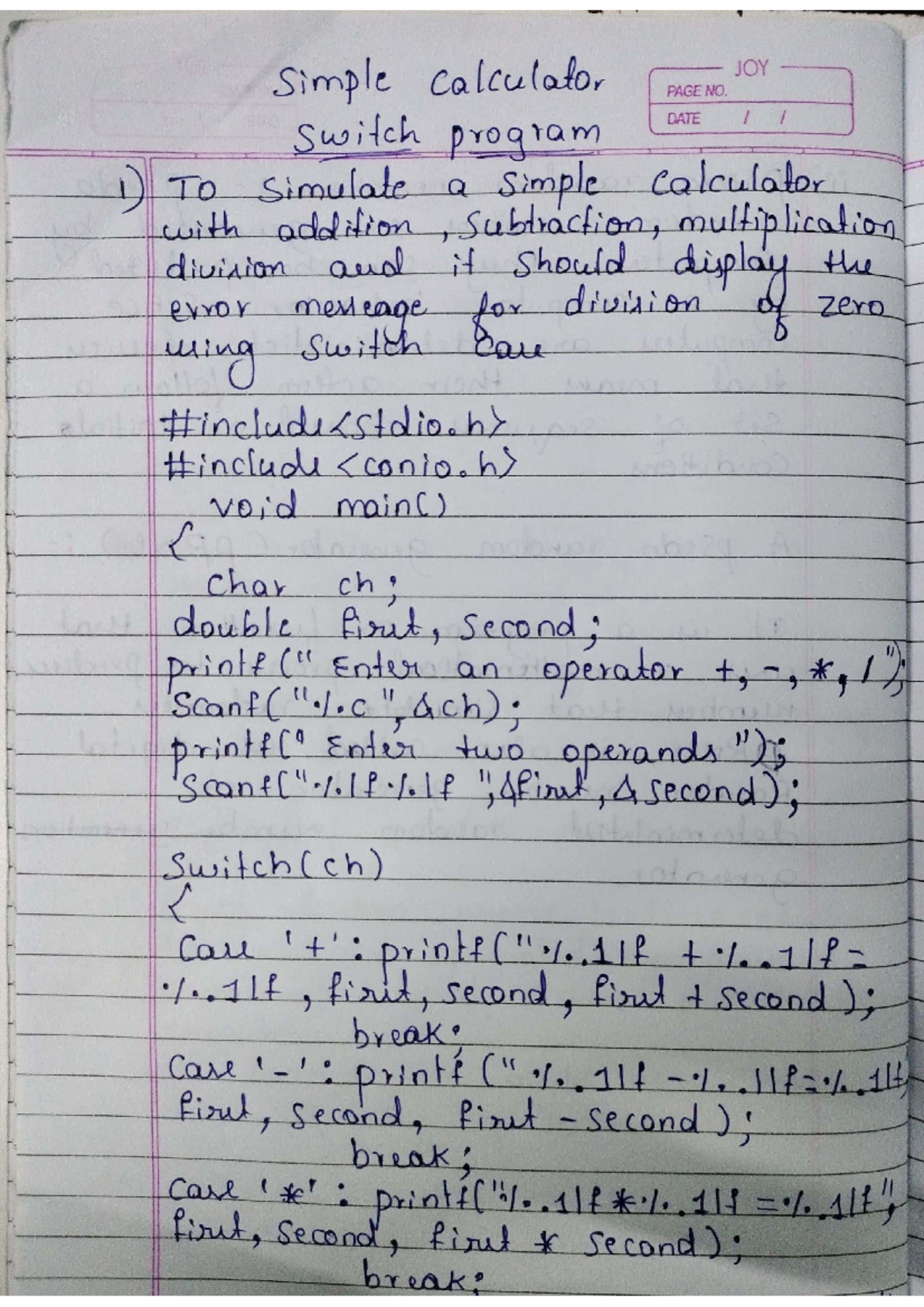 CSE101 - Simple Calculator Switch Program Study Materials - Studocu
