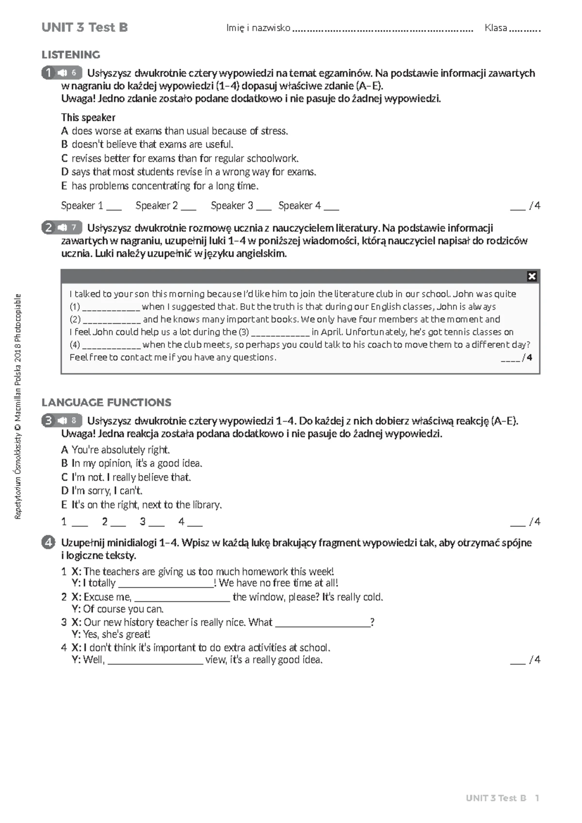 Maximal 1 Klucz do testów - Testy Wersja A i B - Studocu