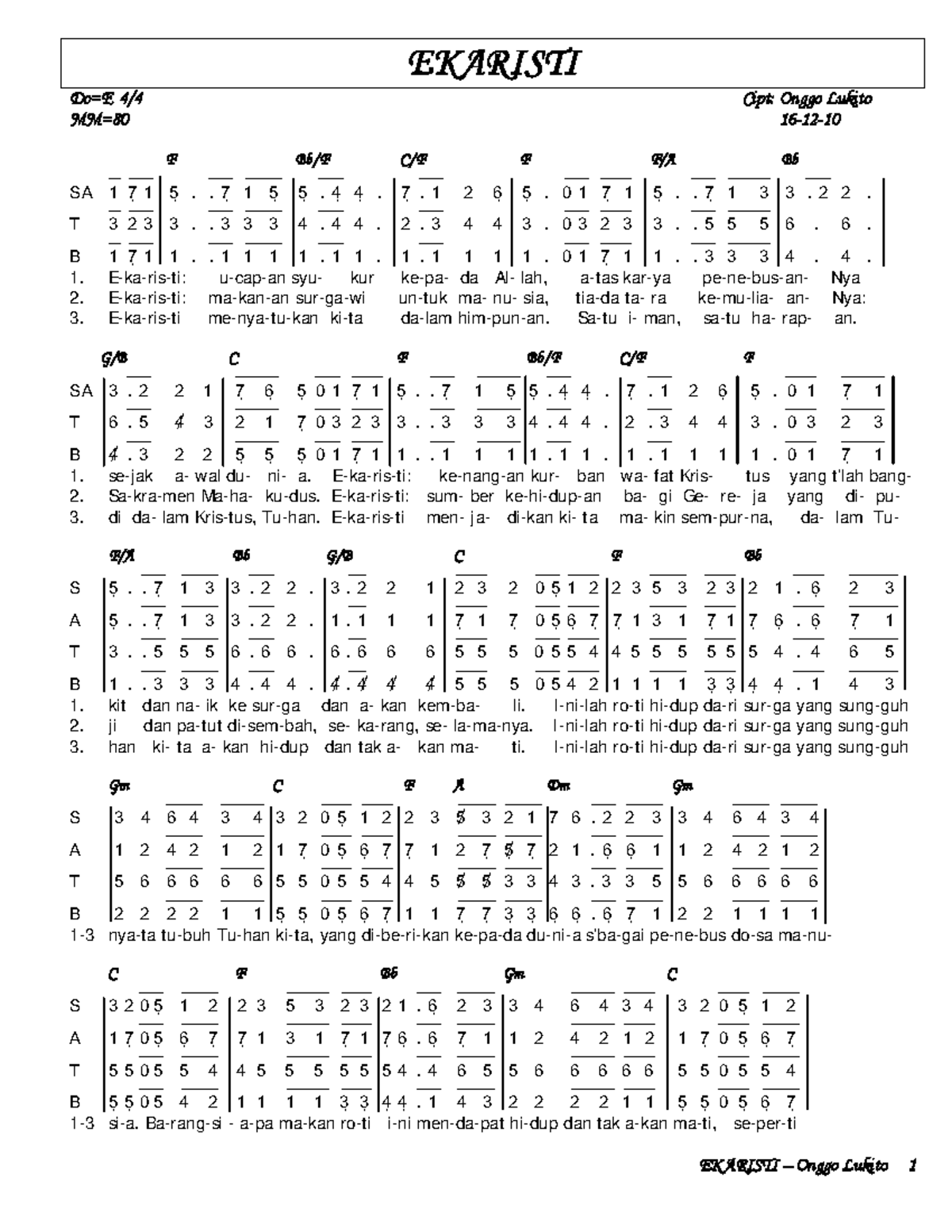 Final Exam: EKARISTI ñ Onggo Lukito Study Guide - Studocu