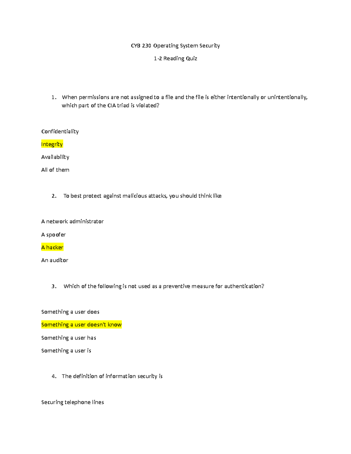 CYB 230 Operating System Security Module 1 Quiz Review - Studocu
