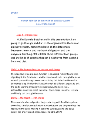 Unit 9 human nutrition and the digestive system - Title page Slide 2 ...