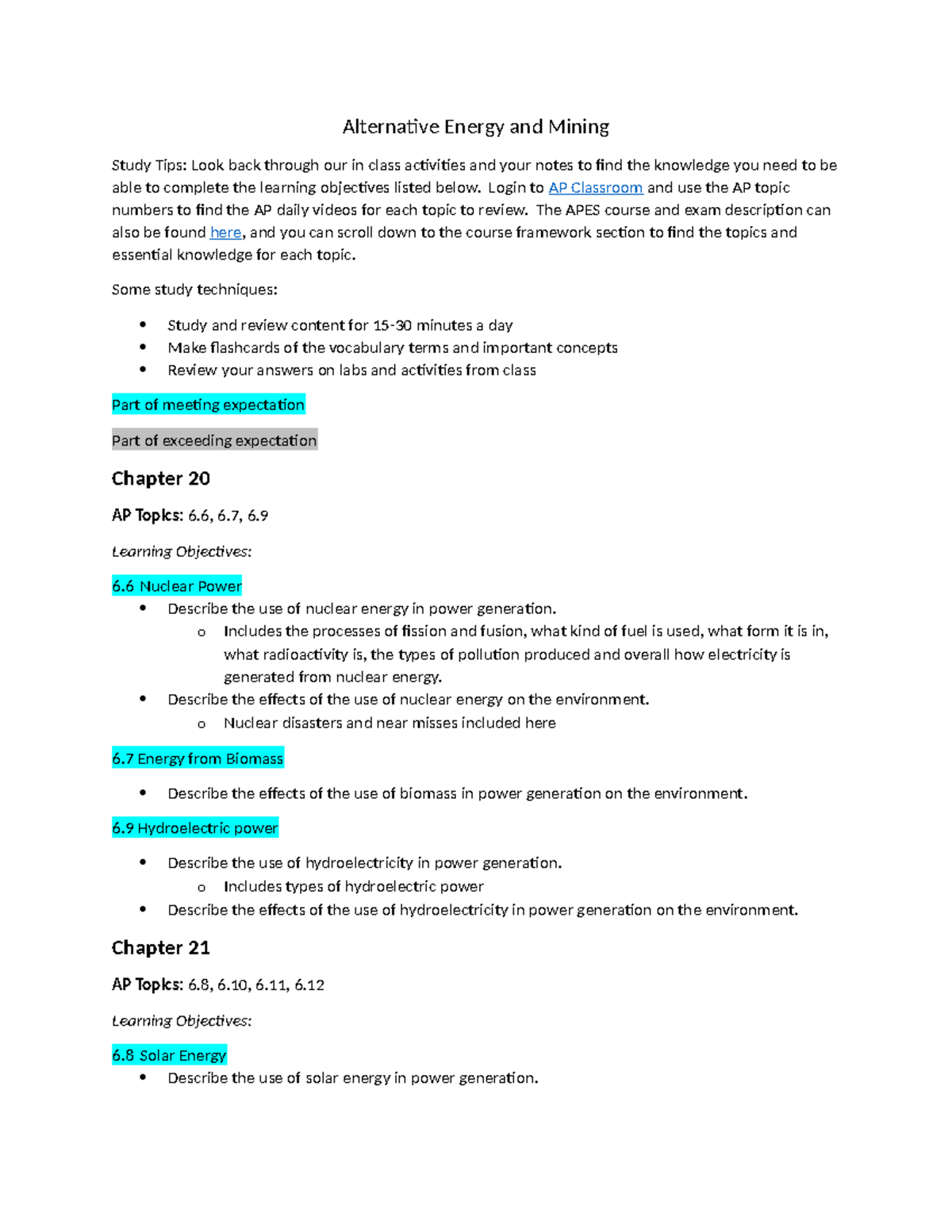 20,21,23 Study Guide - Alternative Energy and Mining Study Tips: Look ...