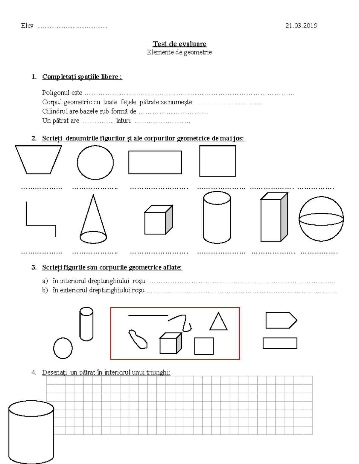 Test de Evaluare Elemente de Geometrie - CL 21.03.2019 - Studocu