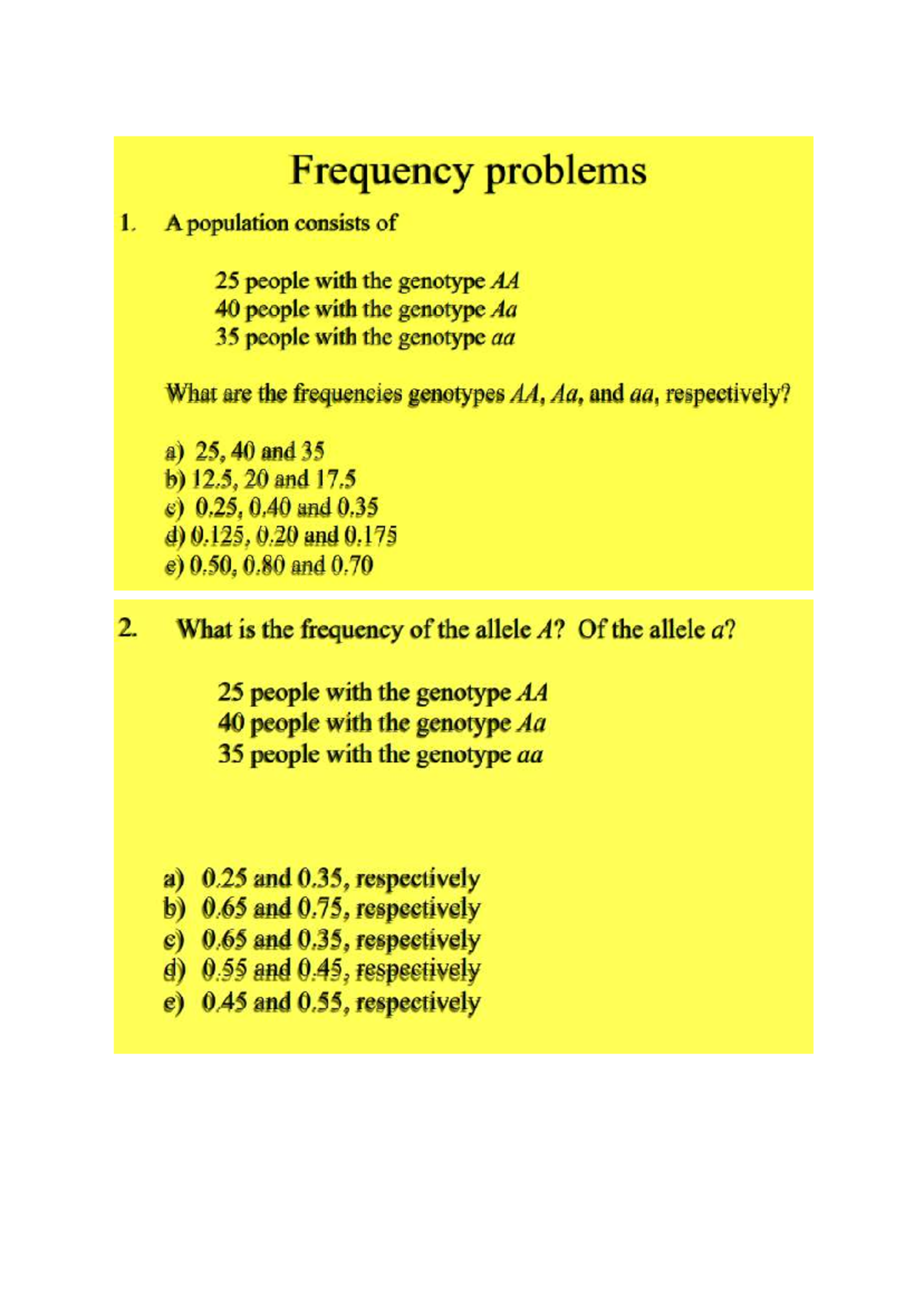 BIO 1001 - Genotype and Allele Frequency Practice Problems - Studocu