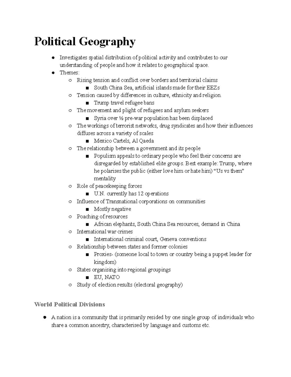 E GEO Notes: Political Geography and Global Conflicts Analysis - Studocu