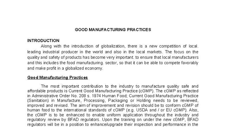 T2: Introduction to Good Manufacturing Practices (GMP) in Food Industry - Studocu